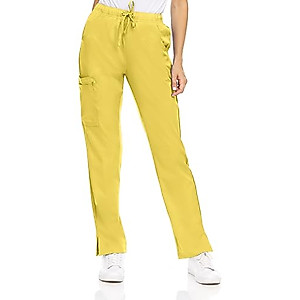 MediChic Mini Marilyn Womens Scrubs 4-Way Stretch Straight Leg Six Pocket Pants with Cargo Pockets Yellow