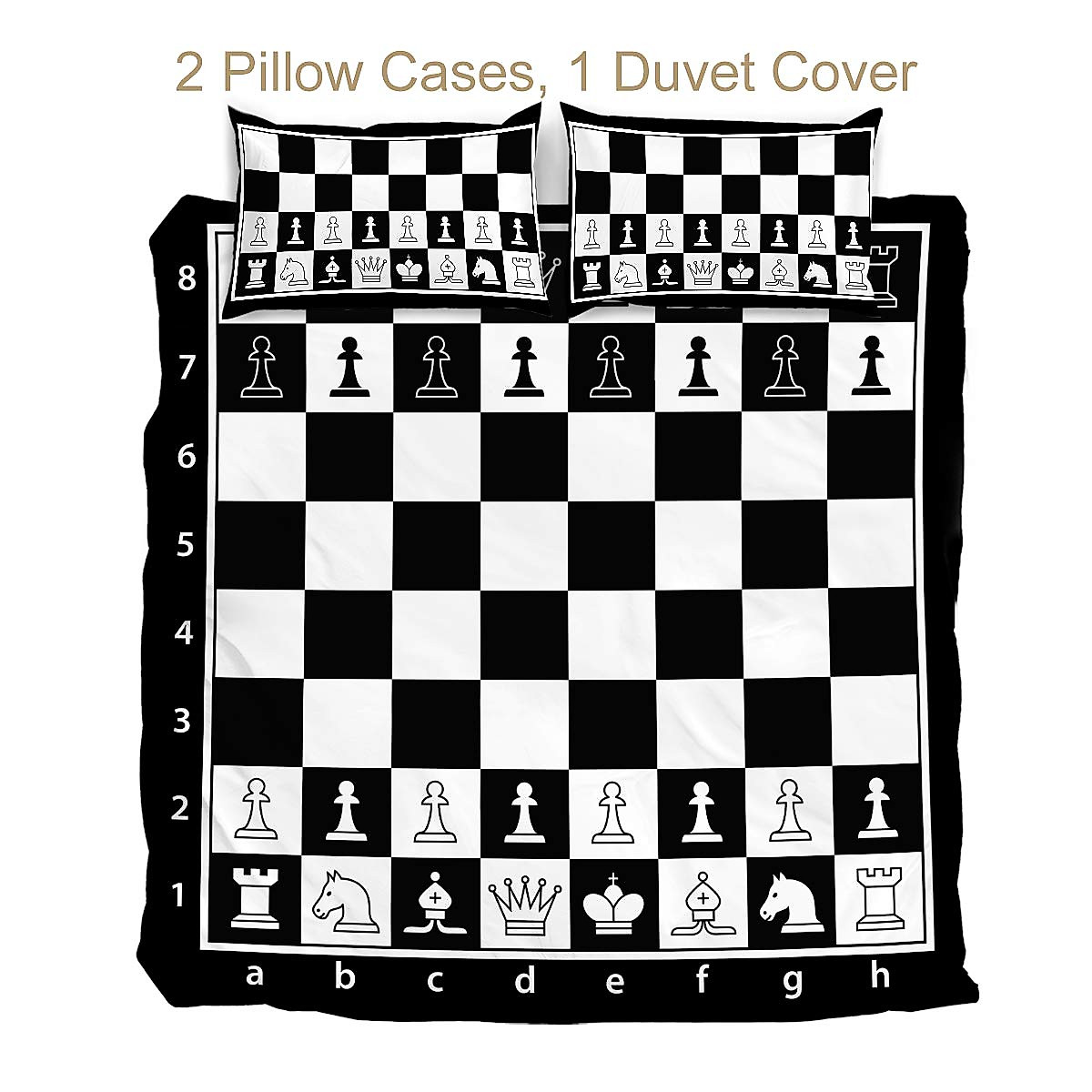 Sleepwish Check Chessboard Duvet Cover Twin Size Black & White Chess Pieces Bedding Set 3 Pieces Classic Checkered Pattern Modern Comforter Cover Sets
