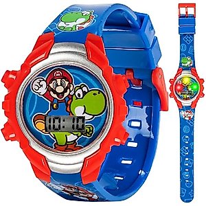 Accutime Super Mario Kids Digital Watch with Yoshi, LED Light Show, Soft Silicone Strap, Durable Kid-Friendly Design, Fun Time-Telling for Boys and Girls