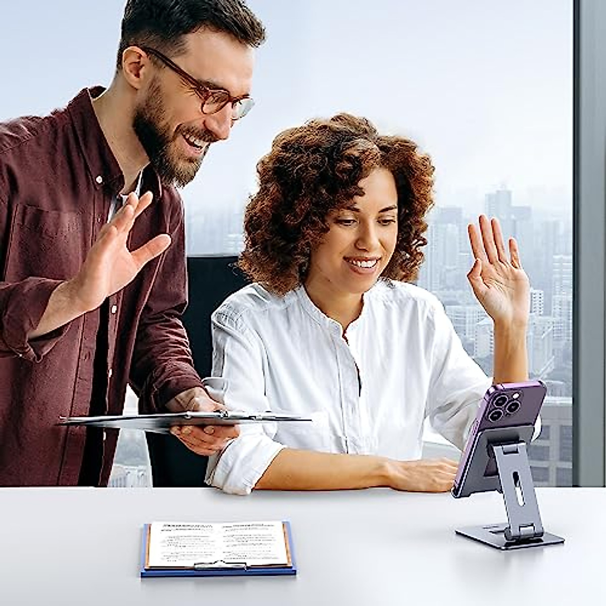 UGREEN Cell Phone Stand Desk Phone Holder Compatible with iPhone 15 14 13 12 Pro Max 11 XS Max XR X 8 Plus, Fully Adjustable Foldable Desktop Aluminum Smartphone Stand