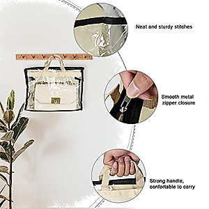 10Pcs Clear Handbag Storage Organizer Dust Cover Bags, LASZOLA 5 Sizes Transparent Purse Protector Storage Bag with Zipper and Handle for closet shelf - Dustproof & Moistureproof (Black+ Beige)