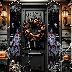 Avezano Halloween Door Decorations Scary Ghost Halloween Porch Signs for Outside Decor Haunted House Hanging Banner Halloween Party Supplies