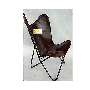 PRASTARA Accent Chair Living Room Leather Butterfly Handmade Vantage Relaxing with Powder Coated Folding Arms Comfy Chairs for Small Spaces Home Office Bedroom