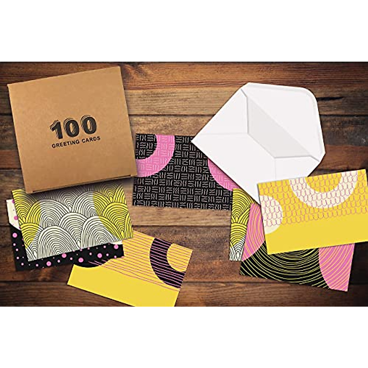 Better Office Products 100-Pack All Occasion Greeting Cards, Modern Art Designs, Assorted Blank Note Cards, 4 x 6 inch, 6 Exclusive Abstract Designs, Blank Inside, with Envelopes