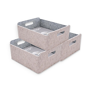 Welaxy 3-piece Storage Baskets Felt Foldable Shelf Drawers Organizers Bins Scandinavian-chic for Kids Toys Books Normcore Neutral Nordic Style Biege (Oatmeal+Grey)