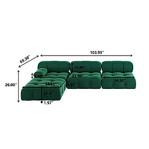 BOKIFOL Sectional Sofa, Modular Sectional Couch with Ottomans- L Shaped Couch for Living Room, 4 Seater Sofa Sets,104"(Green)