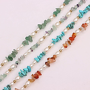Bohemian Pearl Carnelian Crystal Necklace Green Transparent Crystal Natural Irregular Stone Choker Turquoise Beaded Necklace for Women Jewelry-light