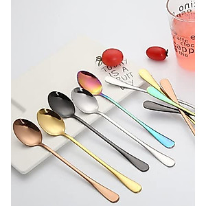 M.S. Long-handled ice tea spoon, cocktail stir spoons, stainless steel coffee spoons, ice cream scoop Set of 5(purple,7.68inch)
