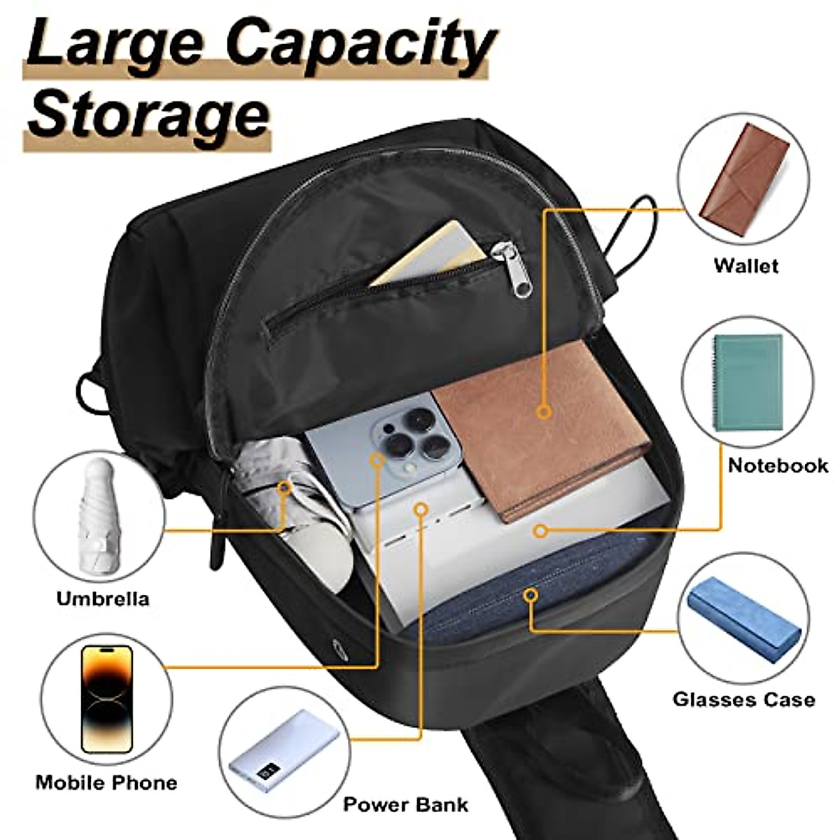 BOXJINCO Crossbody Sling Backpack Sling Bag Shoulder Bag for Men Women, Lightweight One Strap Backpack for Hiking Walking Biking Travel Cycling (Black)