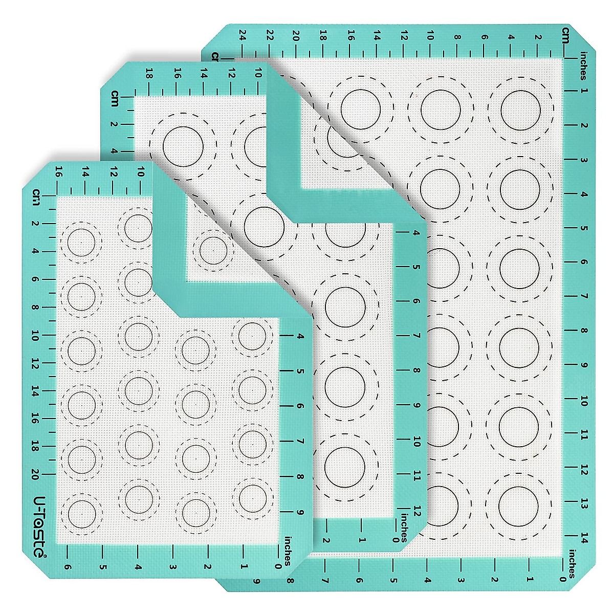 U-Taste 446ºF Heat Resistant Macaron Silicone Baking Mat, Non Stick Reusable Cookies Pastry Sheet Liner with Edge Enhancement Circle Measurement (Half/Jelly Roll/Quarter Sheets Size, Aqua Sky)