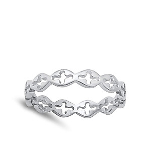 Cutout Sideways Cross Ring New .925 Sterling Silver Band Size 4