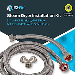 Eastman Steam Dryer Installation Kit, 3/4 Inch FHT Fill Hose, 90 Degree Elbow, 6 ft Braided Stainless Steel Hoses, 41025