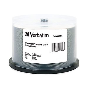 Verbatim CD-R 700MB 52X Datalifeplus Crystal Thermal Printable - 50Pk Spindle