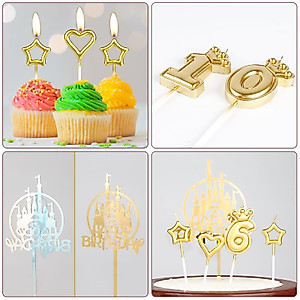 iNINGER Girls Happy 1st Birthday Candles Cake Toppers,Gold Castle Cake Topper,Crown Number 1 Candle for Cake,Candles Cake Cupcake Topper for Baby Birthday Party Decorations 1st Wedding Anniversary