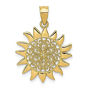 IceCarats 14K Yellow Gold Antique Filigree Sun Necklace Sunshine Pendant Sunburst Charm Celestial Jewelry 24mm x 18mm Only