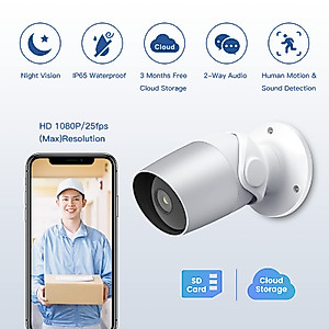 LAXIHUB Security Camera Outdoor 1080P Full HD, 2.4G WiFi Plug-in Camera, Motion & Noise Detection IP65 Waterproof, Night Vision, Two Way Audio-Compatible with Alexa & Google