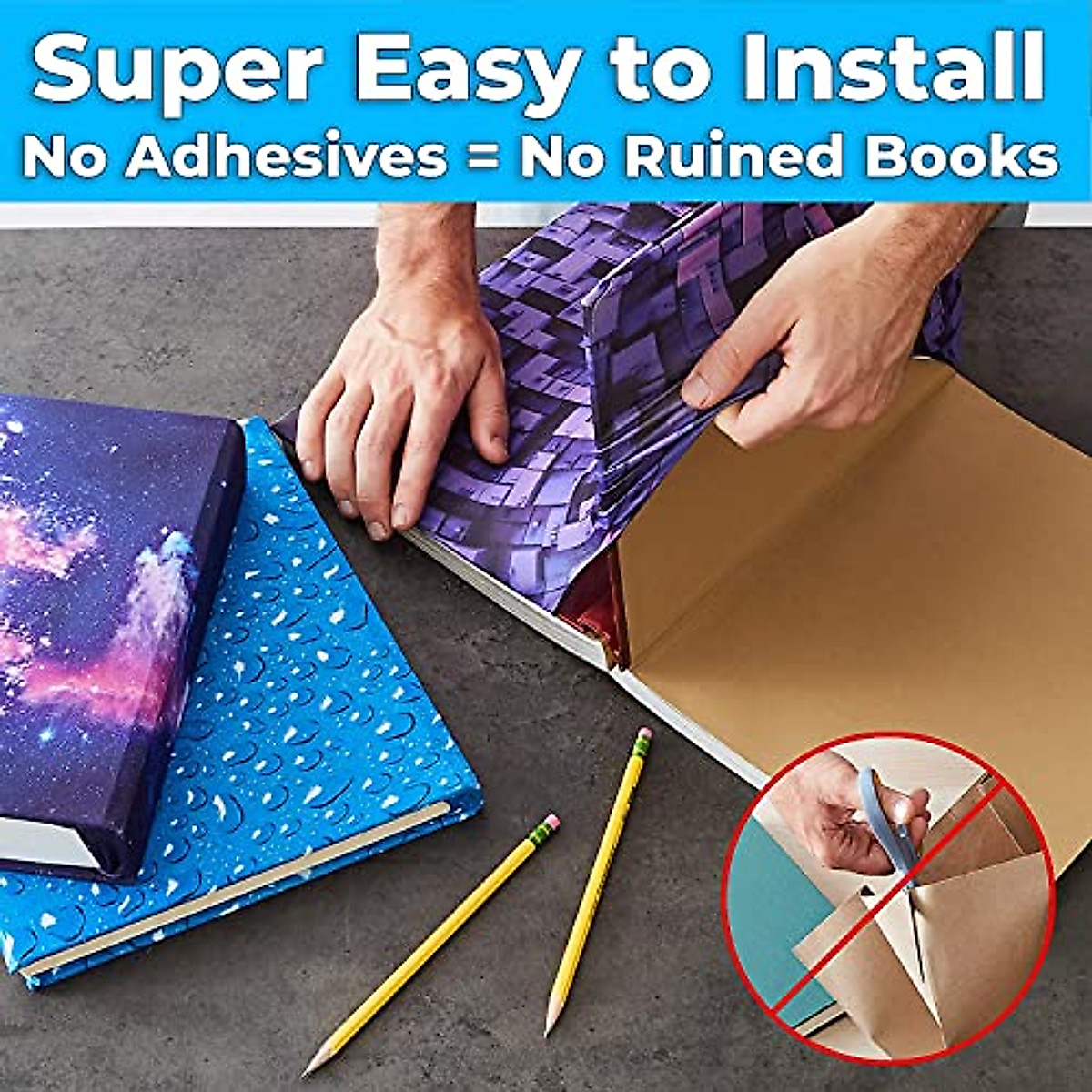 Easy Apply, Reusable Book Covers 6 Pk. Best Jumbo 9x11 Textbook Jacket for Back to School. Stretchable to Fit Most Medium Hardcover Books. Perfect Fun, Washable Designs for Girls, Boys, Kids and Teens