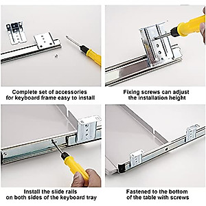 Keyboard Stand, Sliding Keyboard Tray, Under Desk Slide Out Keyboard Holder Drawer Slide, Keyboard Drawer Under Desk with Mouse Platform