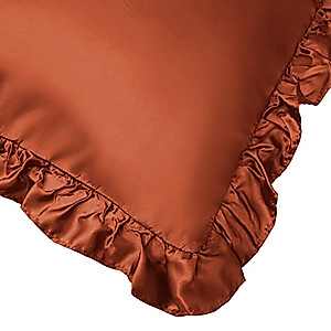 SiinvdaBZX Ruffled Queen Satin Pillowcase Set of 2, Burnt Orange Silky Satin Pillow Cases for Women Ruffle Pillow Shams Covers Princess Room Decoration, with Envelope Closure