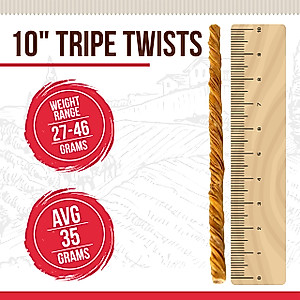 Best Dog Chews Tripe Twists 100% Natural Delicious and Rich in Protein Long Lasting Crunchy Treats Beef Jerky, Bully Sticks for All Breed Sizes Dogs and Puppies - 10 inch (6 Count)