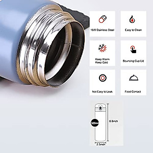 OBR Thermal Water Bottle, Kids Insulated Water Bottle Stainless Steel Water Bottles for School, 500ml/17oz Leak Proof Vacuum Flask for Hot and Cold Drinks, Gradient Blue and White