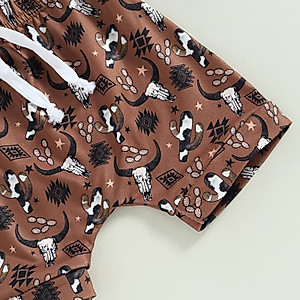 Western Summer Outfits Infant Toddler Baby Boys Cow Letter Printed Short Sleeve T-Shirt Tops and Shorts 2PCS Clothes Set (Gray+Brown, 18-24 Months)