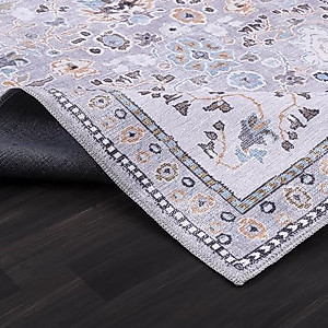 Lena Rug Floral Machine Washable Area Rug 5x7 for Living Room Bedroom Kitchen Dining Room Gray