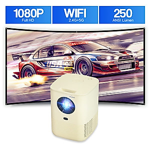 Hasatek Projector,Portable Projector, Beige,Mini Projector with WiFi and Bluetooth,Outdoor Projector 4k for Movies Night,Native 1080p HD,10W Speaker,150 Inch Picture,Home Entertainment