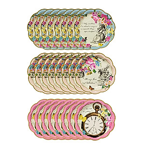 Talking Tables Pack of 24 Alice in Wonderland Themed Disposable Paper Plates | Supplies for Mad Hatter Tea Party, Birthday, Baby Shower, Mother's Day,Pink, 7"