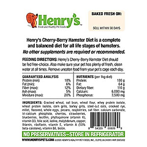 Henry's Cherry Berry Hamster Food - The Only All Natural Baked Fresh to Order, 8 Ounces