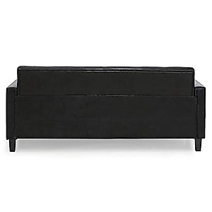 Furinno Brive Contemporary Tufted Faux Leather 3-Seater Sofa Couch for Living Room, Black Faux Leather