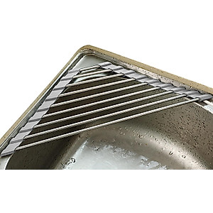 ALIMART Over the Sink Dish Drying Rack Roll Up and Triangle for Kitchen Corner Drainer Mat Foldable Stainless Steel (Triangle), Silver