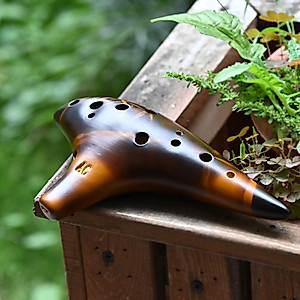 Ocarina,12 Holes Alto C Key Ceramic Ocarinas with Songbook Neck Strap Bag,Musical Instrument for Adults (Yellow)