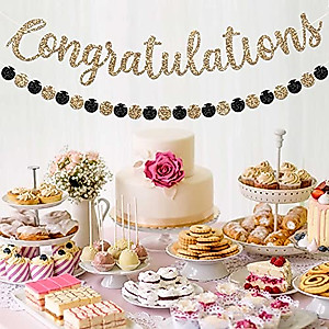 Pre-Strung Congratulations Banner - NO DIY - Gold Glitter Congratulation Banner - Pre-Strung Garland on 6 ft Strand - Graduation, Wedding, Retirement Party Decorations & Decor. Did we mention no DIY?