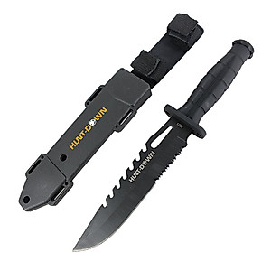 HUNT-DOWN 13" Drop Point Hunting Knife with Plastic Sheath Grenade Design Handle
