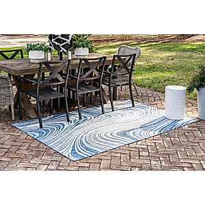 Unique Loom Outdoor Modern Collection Area Rug - Pool (6' 1" x 9' Rectangle, Blue/ Ivory)