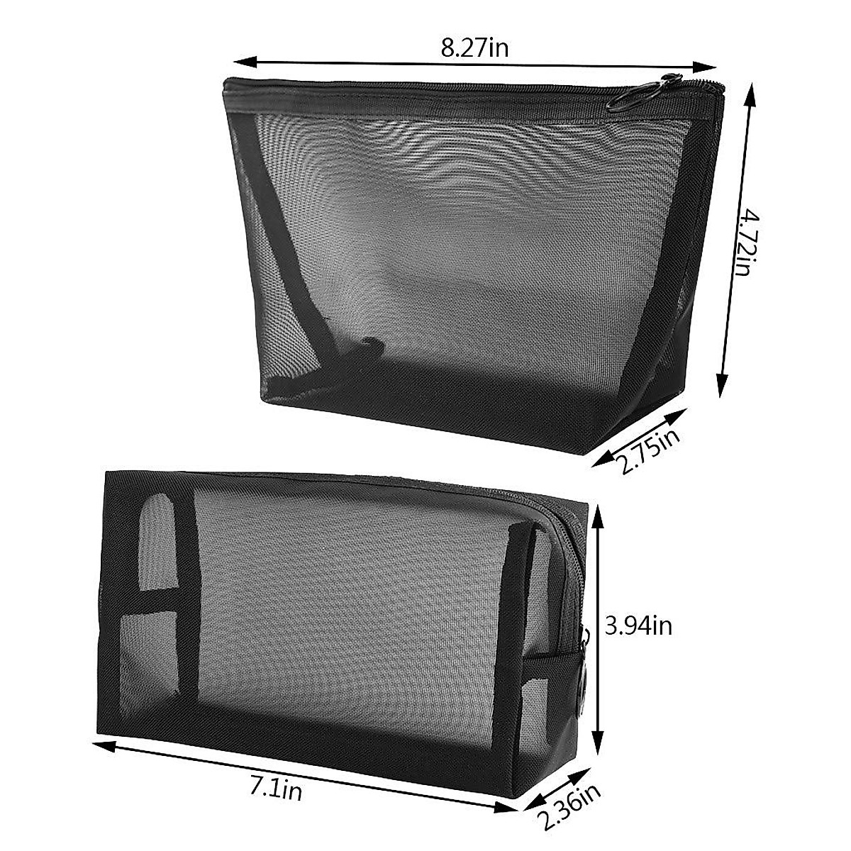 yeabwps 4 Pieces Portable Mesh Cosmetic Bags Breathable Makeup Bags Black Mesh Zipper Pouch for Home Offices Travel Accessories Organizer, 2 Sizes