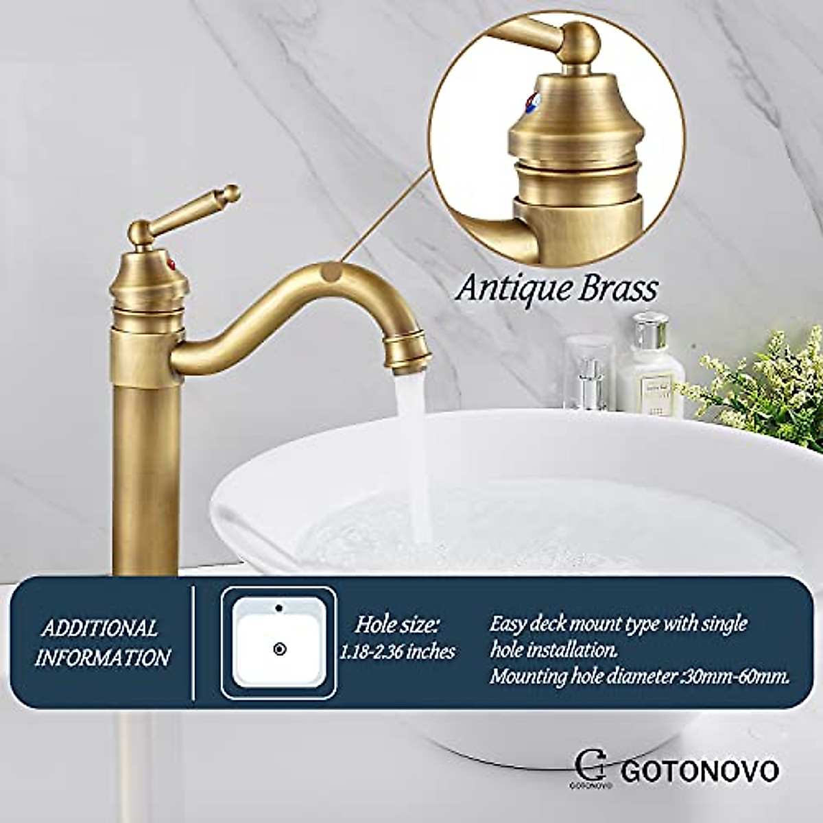 Antique Brass Single Handle Bathroom Sink Faucet Brushed Brass Long Reach Bathroom Faucet Mixer Tap Brushed Brass Pop Up Drain Without Overflow Included Hot and Cold Water
