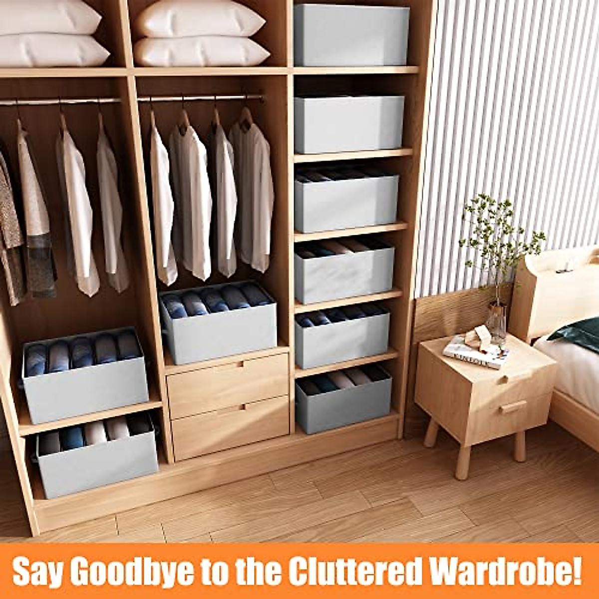 WACNRHXG Large Wardrobe Clothes Organizer,2 Pack Closet Organizers and Storage with Handles,Foldable Fabric Drawer Organizers Dividers for Clothing,Jeans,Sweater,Bras,Underwear,Shirt,Grey