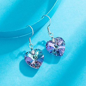 Austrian Crystal Heart Drop Dangle Earrings for Women 925 Sterling Silver Hook Hypoallergenic Earring (Vitrail Light)