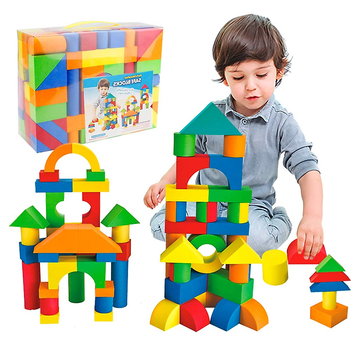 Mini Tudou 137 PCS Foam Blocks for Toddlers, Soft Stacking Building Block Toys Set for Kids, Boys and Girls