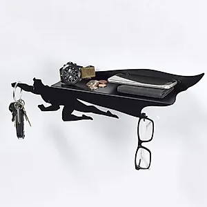 Mail Organizer & Key Holder for Wall Decor - Black Metal Shelf & Entryway Organizer - Key Rack Wall Organizer for Living Room Storage, Gift Ideas for Entryway Decor & Home Organization