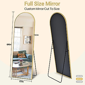 NISHCON Arched Full Length Mirror 64"x21", Gold Frame Floor Mirror with Stand, Free Standing Wall Mounted Leaning Mirror, Full Body Mirror for Bedroom Living Room Vanity Entryway Dressing