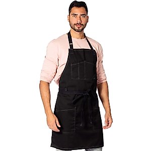 Under NY Sky Chef Apron – Professional Black Twill – Cotton Straps - Smart Pockets - Adjustable for Men and Women – Pro Chef, Cook, Kitchen, Baker, Barista, Bartender, Server Aprons