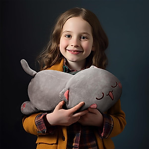AFAN Cat Stuffed Animals Plush 13.7" Soft Cute Cat Plush Pillow Toys Kawaii Kitten Plushies Doll Gifts for Kids Girls Boys (Round Eyes, Grey)