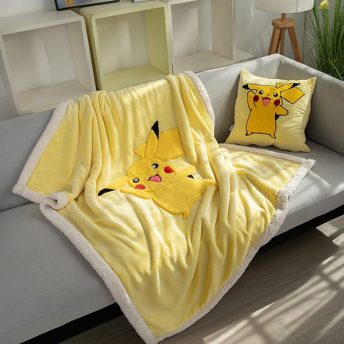 Kids Throw Blnaket 3D Cartoon Embroidery Soft Sherpa Plush Blanket Boys Girls Gifts Yellow