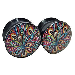 Pierced Republic Psychedelic Design Ear Plugs - Acrylic Screw-On - New - 8 Sizes - Pair (0 Gauge (8mm))