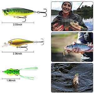 Winshall Fishing Lures Tackle Baits Kit for Freshwater Fishing Tackle Box with Tackle Included 56 PCS in Tackle Box including Metal Lures Soft bait Plastic Worms Fishing Gear and Accessories