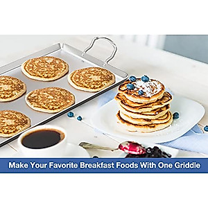 DOBADN Stainless Steel Double Burner Griddle, 18'' x 11.5'' Grill Skillet for Medium or Low Heat Double Burner Gas Grill, Double Burner Electric Stovetop