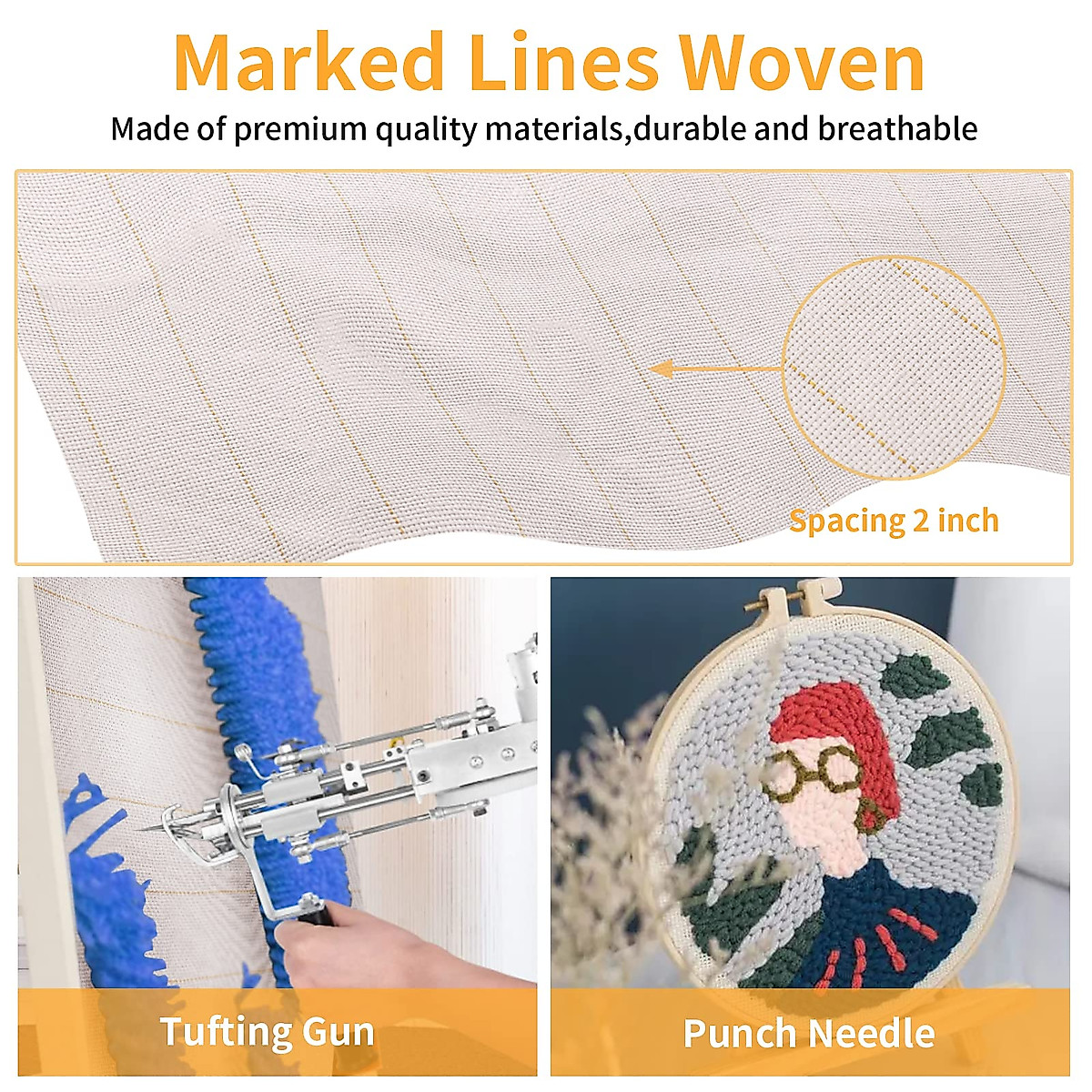 Primary Tufting Cloth with Marked Lines,Rug Backing Fabric,Monks Cloth for Cut/Loop Pile Tufting Gun, Punch Needle (82.7x78.7in)